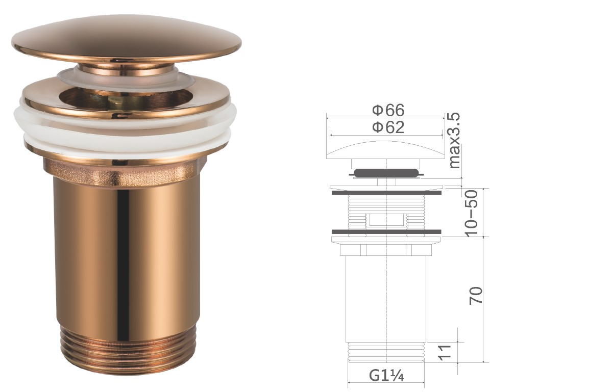BLL-1033 RGBrass water for wash basin 1 1/4"with overflow clic-clac ...