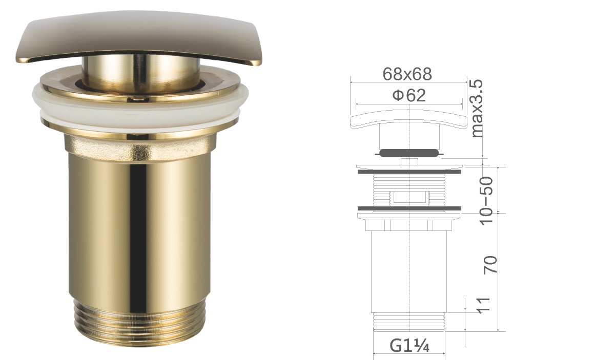 BLL-1034 KGBrass water for wash basin 1 1/4"with overflow clic-clac ...